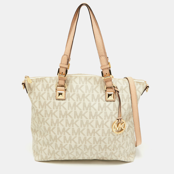 Michael Kors | Bags | Michael Michael Kors Ivory Signature Coated ...